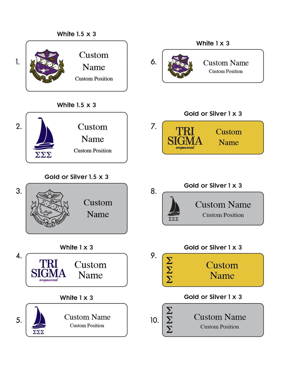 Tri Sigma Name Tags – Purple & Pearls - Tri Sigma