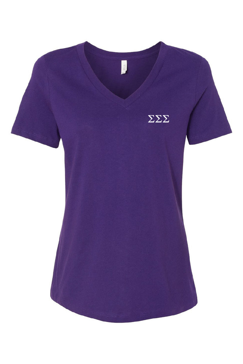 Tri Sigma V-Neck – Purple & Pearls - Tri Sigma