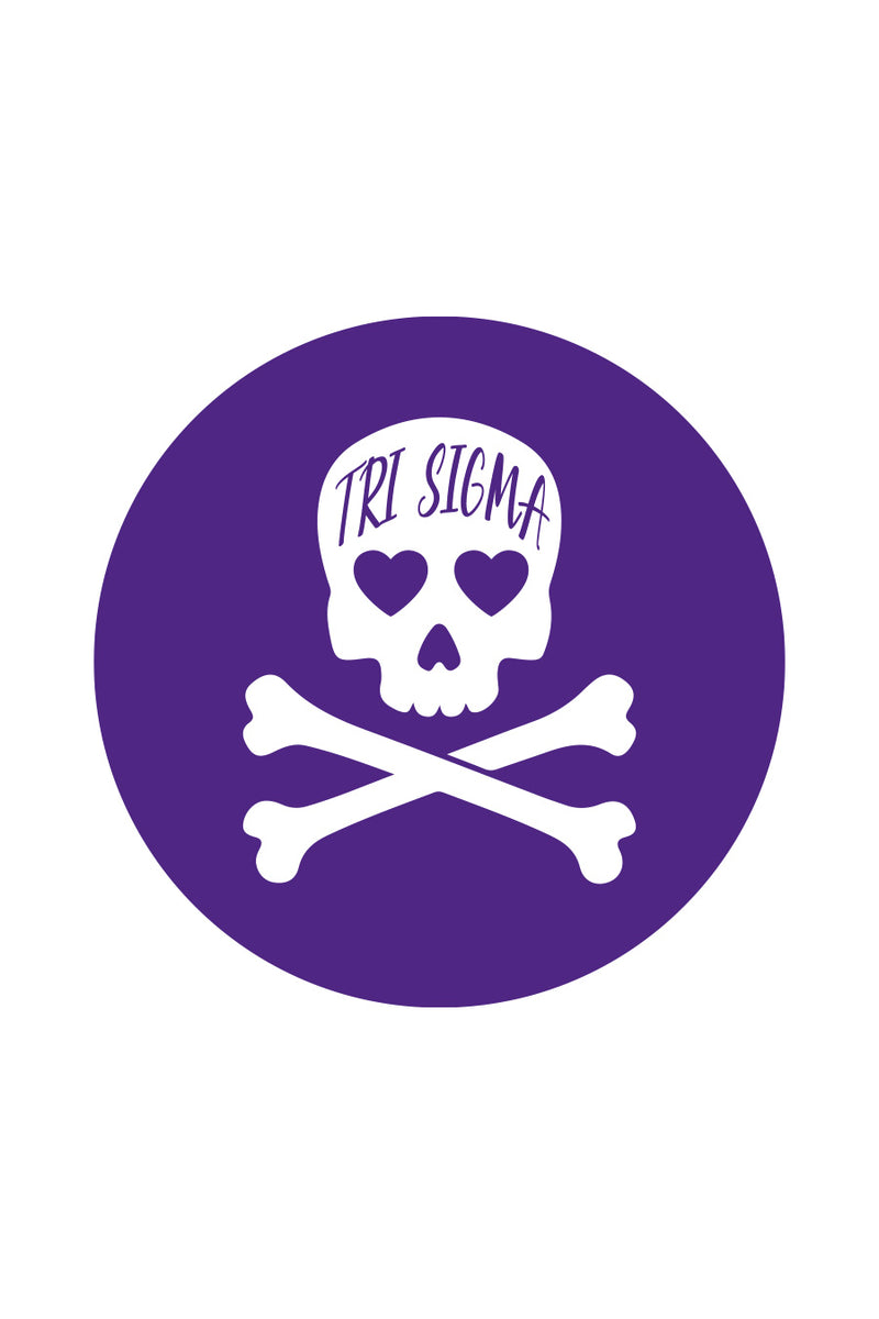 Tri Sigma Heart Skull Button – Purple & Pearls - Tri Sigma